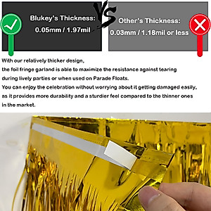 Blukey 10 Feet Long Roll Metallic Fringe Garland (Set of 3) Gold Tassel Foil Banner - Party Supplies for Parade Floats, Fiesta Backdrop, Patriotic Decorations, Wedding, Birthday (Gold)