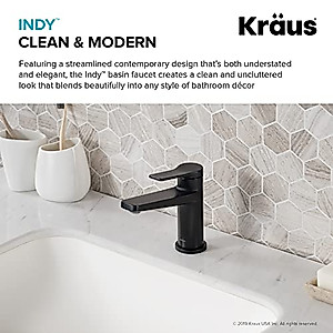 KRAUS Indy Single Handle Bathroom Faucet with 24-inch Towel Bar, Paper Holder, Towel Ring and Robe Hook in Matte Black