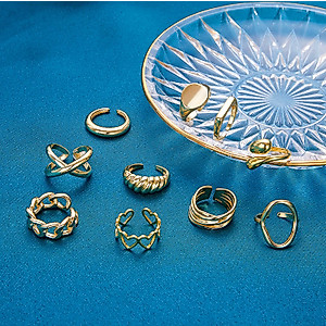 MOROYA 10PCS Gold Dome Chunky Rings for Women 18K Gold Plated Braided Twisted Round Signet Rings Adjustable Open Ring Band Statement Jewelry Size 7-9