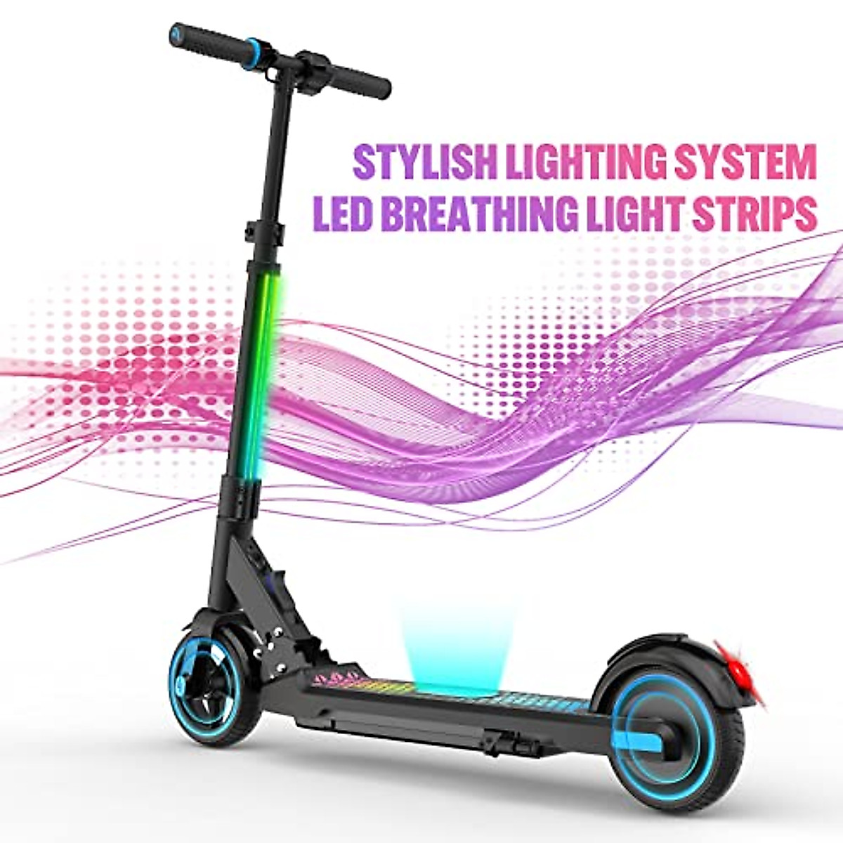 EVERCROSS EV06C Electric Scooter, Foldable Electric Scooter for Kids Ages 6-12, Up to 10 MPH & 5 Miles, LED Display, Colorful LED Lights, Lightweight Kids Electric Scooter (Black Blue)…