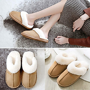 SUSHAN Womens Slippers Soft Plush Warm House Shoes Anti-Slip Fluffy Indoor/Outdoor Slippers Tan 8.5-9
