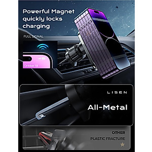 LISEN for MagSafe Car Mount Charger for iPhone 15, Wireless Universal Vent Charger for iPhone Car Accessories Magnetic Phone Holder Mount, Fits iPhone 15 Pro Max Plus Mini 14 13 12