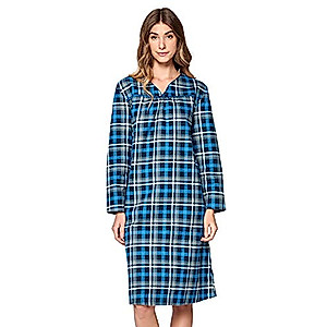 Casual Nights Women's Flannel Plaid Long Sleeve Sleepwear Nightgown - Navy - Large