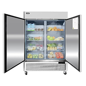 KITMA 54" Two Section Two Solid Doors Reach-in Commercial Refrigerator, 49 Cubic Feet, Automatic Defrost