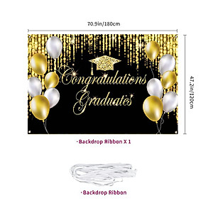 Black Gold Congrats Grad Banner Backdrop for Class of 2022 Party Decorations Supplies Graduation Photo Background Indoor Outdoor Party Backdrop Banner