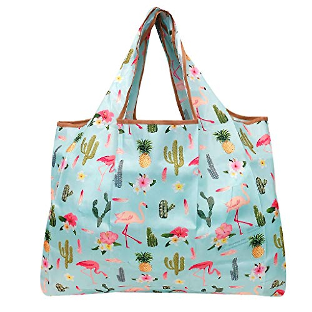 Wrapables Eco-Friendly Large Nylon Reusable Shopping Bags (Set of 2), Flamingo Fun