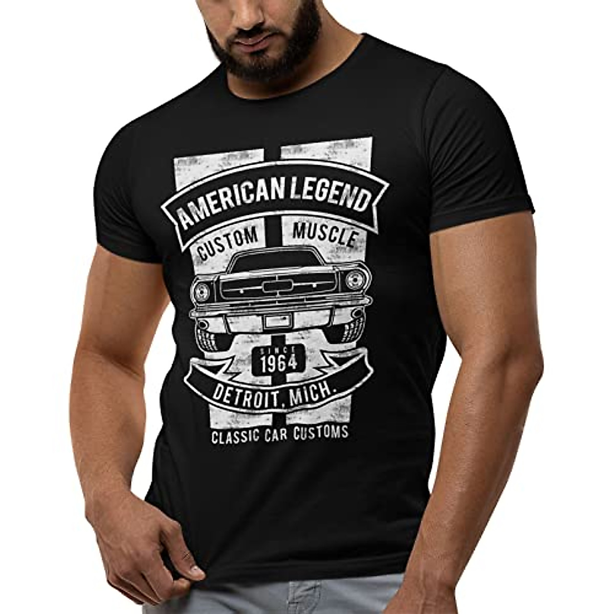 Ford Mustang T-Shirt by Detroit Rebels - Mens Vintage Classic car Tshirt Black Shirt