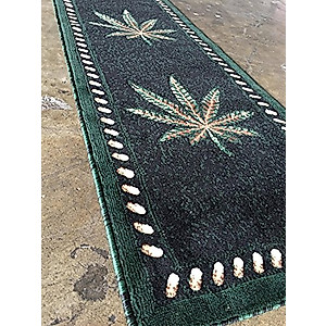 Americana Marijuana Long Runner Rug Black &Green Design#139 (32in.X15ft10in.)