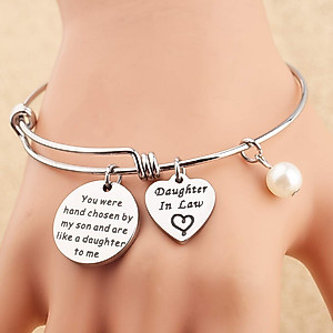 FEELMEM Daughter-in-Law Bracelet You Were Hand Chosen By My Son And Are Like A Daughter To Me Bangle Bracelet Gift for Daughter In Law (silver)