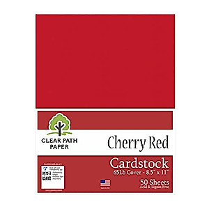 Cherry Red Cardstock - 8.5 x 11 inch - 65Lb Cover - 50 Sheets - Clear Path Paper