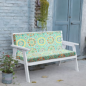 FUNHOME Outdoor Cushion Covers,45" x 18" x 3", No Insert! Patio Cushion Covers Replacement for Outdoor Furniture,Water Resistant Patio Bench Loveseat Covers 1 Pack, Cyan Circle (Covers ONLY)