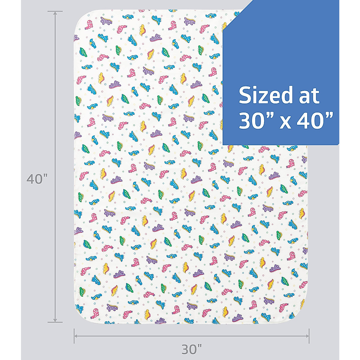 Medline Dinosaur Print Baby Blanket, Classic Design, 100% Cotton, Soft, Cuddly, Swaddling, 30" x 40", 3 Count