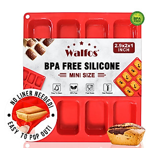 Walfos Silicone Mini Loaf pan, 12 Cavities Mini Bread Pan Brownie Pan, Food Grade & Non-stick, Ideal For Mini Bread, Brownie, Cornbread, Cheesecake & Chocolate