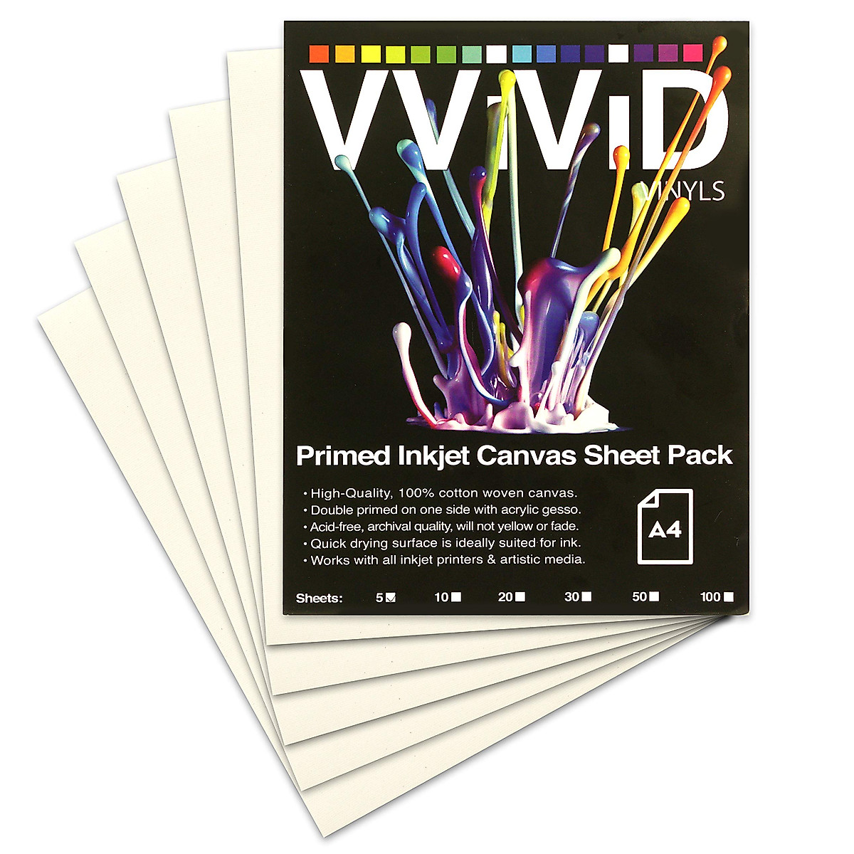 VViViD Inkjet Canvas 100% Real Printable Cotton LTR 8.5 X 11 125lbs. 340gsm 17mil (5 sheets)