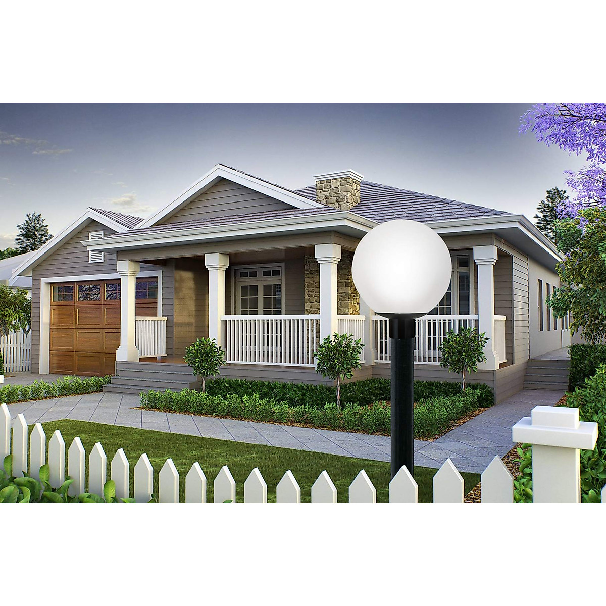 Solus SPC8002-LE26W 14" Acrylic Globe Post Top Light Fixture, Warm White 3000K LED Lamp, Durable Acrylic White Lens & Solid Cast Aluminum Fitter, Rust & UV Resistant, Fits 3" Dia. Posts, 14" H x 14" D