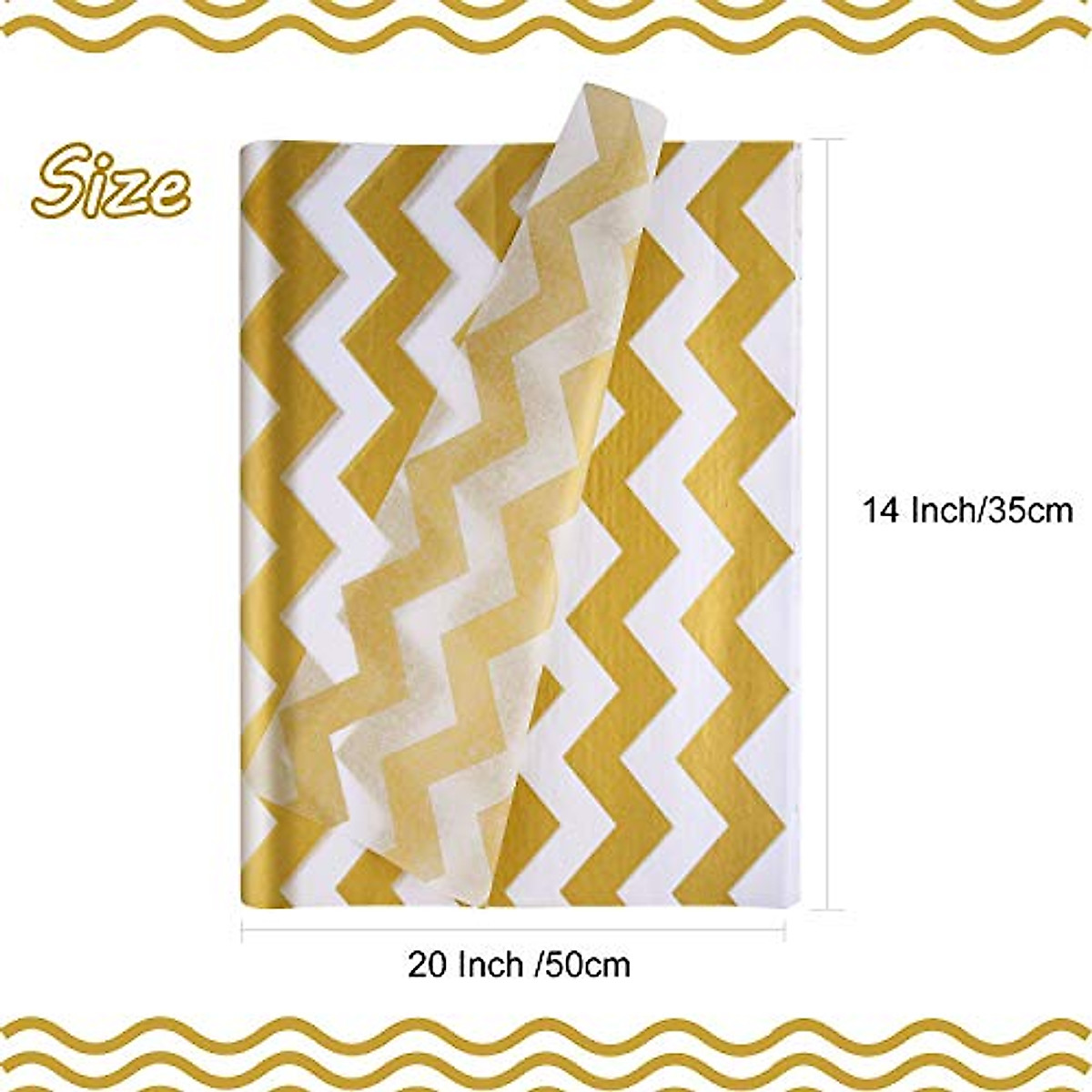 MIAHART 100 Pcs Gold White Tissue Paper Bulk 3 Style Decorative Metallic Wrapping Paper for Gift Bags Birthday Christmas Party Decoration, DIY Arts Crafts Gold Dot Wave Design Patterned(100 Sheet)