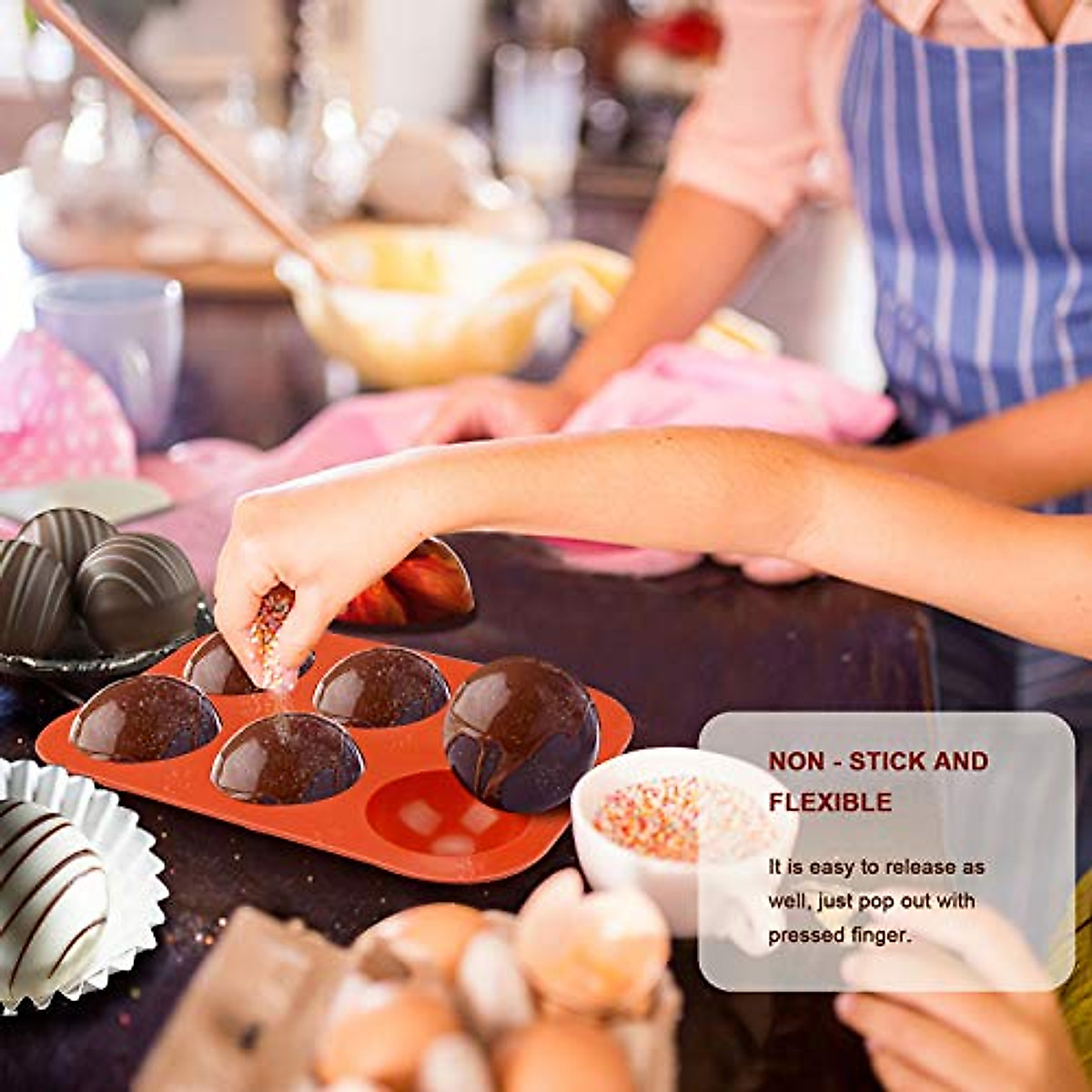 Jasilon [UPGRADE SAFE MATERIAL] 2 Chocolate Bomb Molds + 1 Heart Shaped Silicone Mold, Medium Semi Sphere Silicone Mold, 6 Holes Round Silicone Molds for Hot Chocolate Bombs,Cake,Jelly,Mousse-Red