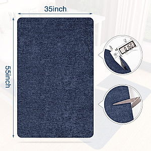 Corduroy Chair Mat for Hardwood Floor, 55"x35" Office Chair Mat Desk Chair Mat for Rolling Chair, Large Anti-Slip Backing Low-Pile Office Rug Floor Mat for Office/Home Blue