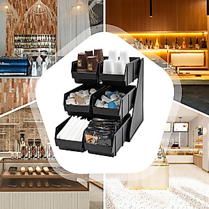 Condiment Serving Container, Self Serve Condiment Bin Stand Set, Plastic Containers Storage Bins for Closet, Kitchen, Office, or Pantry Organization