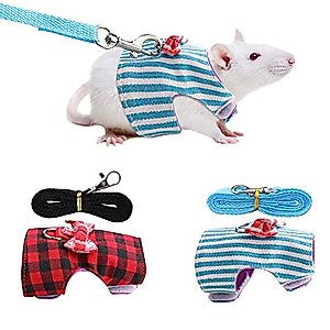Small Pet Walking Harness Vest and Leash Set for Hamster Rabbit Ferret Guinea Pig Walking Training, Small Animal Chest Strap Set:Red Grid + Blue Stripes,2Pack,XS