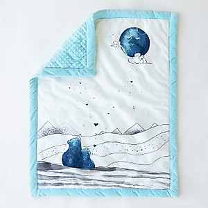 JumpOff Jo - 3 Piece Crib Bedding Set for Boys and Girls, Fitted Crib Sheet, Crib Skirt, & Hypoallergenic Quilt - Microfiber Baby Nursery Bedding - Mama Bear Blue