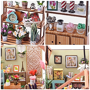 GuDoQi DIY Miniature Dollhouse Kit, Tiny House kit with Furniture, Miniature House Kit 1:24 Scale, Handmade Gift for Birthday Christmas Day, Jenny Greenhouse Flower Shop