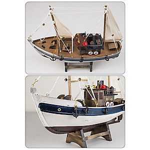 SAILINGSTORY Wooden Fishing Boat Model Sailboat Decor Ship Model Distressed Finish