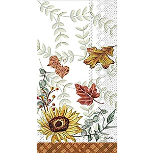 Paper Hand Towels for Bathroom Guest Towels Disposable, Fall Decor Paper Napkins Decorative Autumn Farmhouse Bathroom Hand Towels Leaves and Sunflower Décor Pak 32, Orange