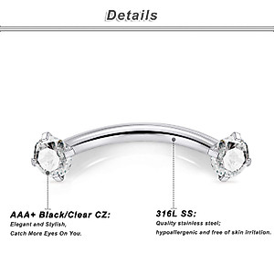 Ocptiy 16G Eyebrow Rook Daith Piercing Jewelry Earring for Women Stainless Surgical Steel Snake Frog Eye Tongue Vertical Lip Labret Small Belly Naver Ring Curved Barbell Bar Piercing Jewelry Men 8mm