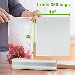 Food Storage Bags, 14”X20” Clear Plastic Produce Bag for Fruits,Green Bag, Keep Fresh Produce Bags, Food Saver Storage for Fruits, Bread,Vegetables and Flowers, Clean Bag, ,Kitchen ,1 Roll 350 Bags