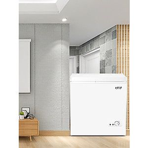 Chest Freezer Krib Bling Adjustable Thermostat Compact Freezers with Removable Storage Basket for House Kitchen Garage Basement (5.0 cu.ft, White)