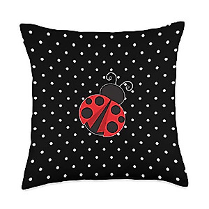 Red Ladybug Home Decor Gifts For Ladybug Lovers Cute Red Ladybug Black and White Polka Dots Throw Pillow, 18x18, Multicolor
