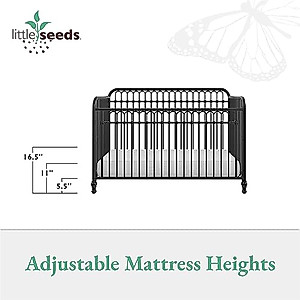 Little Seeds Raven 3-in-1 Convertible Metal Crib, JMPA Certified, Black