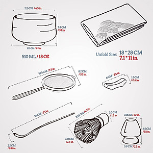 TEANAGOO Japanese Matcha Tea Set, Matcha Bowl, Matcha Bamboo Whisk, Scoop, Sifter, Matcha Whisk Holder, Matcha whisk stand, Matcha whisk set N4,Matcha Green Tea Powder Kit