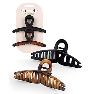 Kitsch Large Hair Clips for Women - Jumbo Loop Hair Claw Clips for Thick Hair | Big Hair Clip & Claw Clip for Teen Girls | Stylish Banana Clip | Hair Styling Accessories (2pc Tortoise&Black)