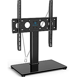 Universal TV Stand - Table Top TV Stand for 32-55 Inch LCD LED TVs - Height Adjustable TV Base Stand with Tempered Glass Base & Wire Management & Security Wire, Holds up to 88lbs, VESA 400x400mm