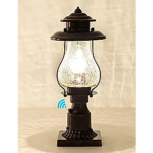 Dusk to Dawn Post Lights Outdoor Photocell Sensor Rustic Pole Mount Lanterns with Pier Mount Adapter Oil Rubbed Brown with Crackle Glass Waterproof Pillar Lights for Patio, Garden, Porch and Backyard