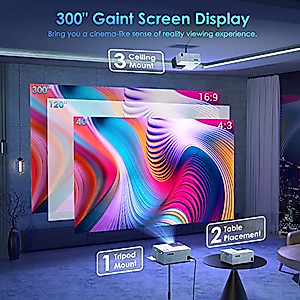 YOWHICK Native 1080P 5G WiFi Bluetooth Projector 4K Support, 15000L 350 ANSI Outdoor Movie Projector with Screen and 300" Display, Video Projector Compatible w/iOS/Android/Win/TV/PS5, White