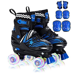 Roller Skates for Boys 4 Sizes Adjustable, Sportneer Light Up Kids Roller Skates for Age 3-5 6-12 Roller Skates with Protective Gears Illuminating Wheels Gift for Kids Toddler Beginner