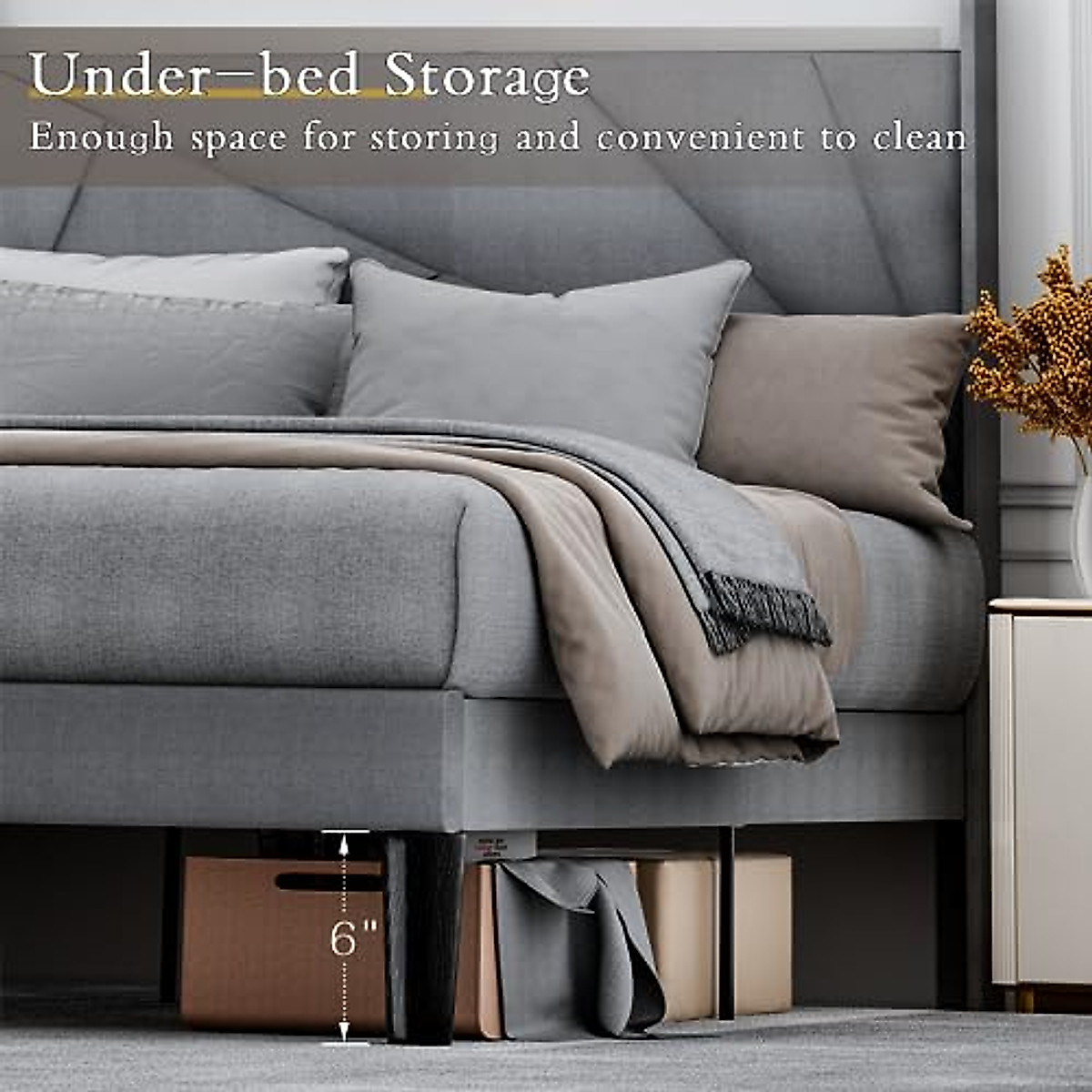 LEMBERI Queen Size Bed Frame with Storage Headboard,Upholstered Platform Bed Frame with Charging Station,Heavy Duty Mattress Foundation with Wooden Slats,No Box Spring Needed, Noise-Free