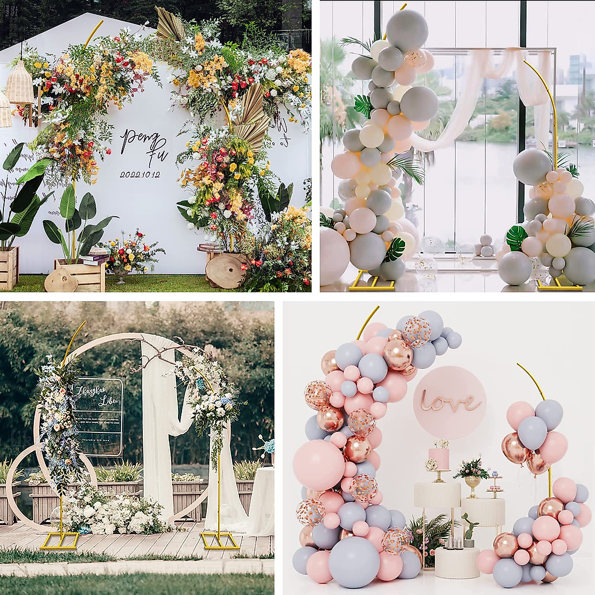 ZpigToor Metal Wedding Arch Stand,Set of 2 Gold Curved Top Arch Backdrop Stand Wedding Arches for Ceremony Birthday Anniversary Baby Shower Floral Stand Background Decoration (Gold,7.8FT & 6.7FT)