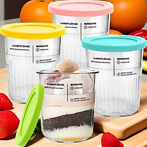 Ninja Creami Pints and Lids - 4 pack, Compatible with NC500 & NC501 Series, CREAMi Ice Cream Maker Cups, Ninja Creami Replacement Containers, BPA-Free & Dishwasher Safe (Yellow/Blue/Green/Pink)