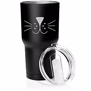 Smooth Body Tumbler Stainless Steel Vacuum Insulated Travel Mug Cup Gift Cat Face Whiskers (30 oz, Matte Black)