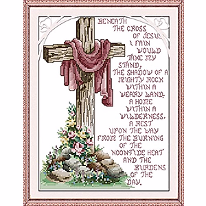 Amiiba Stamped Cross Stitch Kits, Resurrection Cross Jesus DIY 11CT 13.3x16.5 inch (Cross)