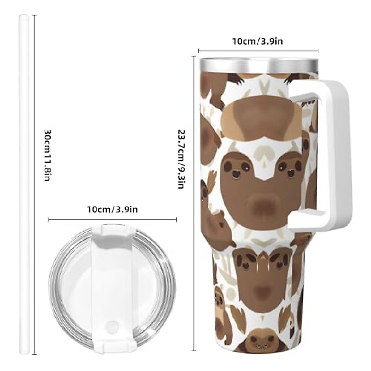 HULIBIN Brown Sloth Print Double Deck Stainless Steel Travel Coffee Cup With Lid 40 Oz Ice Bully Cup