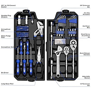 Prostormer 240-Piece Mechanics Hand Tool Set, General Assorted SAE/Metric Sockets and Wrenches Automotive Repair Tool Kit with Plastic Storage Toolbox