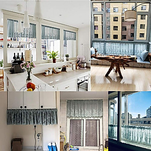 Molaxhome Kitchen Window Valance Lace Curtains, 102x16inch Floral Sheer Rod Pocket Curtain Valance for Dinning Bath Room(2pcs Blue 51x16)