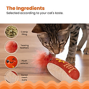 Catstages Hot Dog Kicker Catnip Toy and Dental Toy for Cats Hot Dog Themed Funny Catnip Stuffed Kicker Toy, Brown