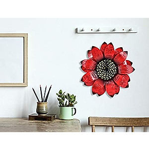 YEAHOME Metal Flower Wall Decor - 9 inch Wall Art Decorations Sunflower Spring Yard Garden Decor Hanging for Bathroom, Bedroom, Living Room - Office/Home Spring Decorations Boho Art, Set of 3 Handmade Gift for Indoor or Outdoor