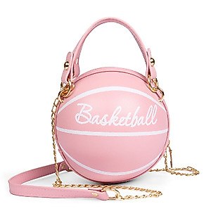 OHIW Women's basketball shoulder bag Messenger Bag handbag mini round bag PU bag, Zipper closure, suitable for women (pink)